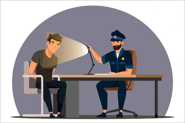 Police officer questioning a man at the station | Jiffy Designs