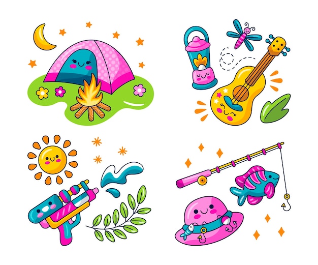 Whimsical Collection of Vibrant Camping and Nature-Inspired ...