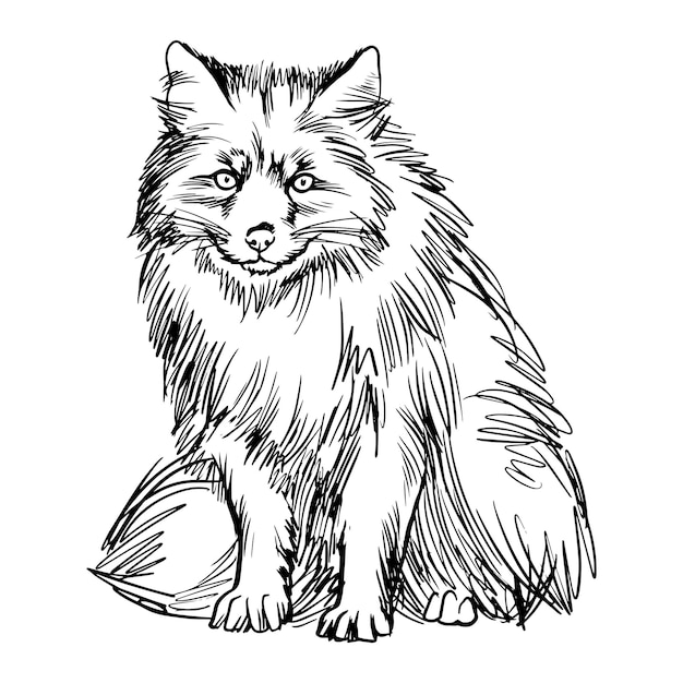 Hand-Drawn Sketch of a Fluffy Domestic Cat Sitting | Jiffy Designs