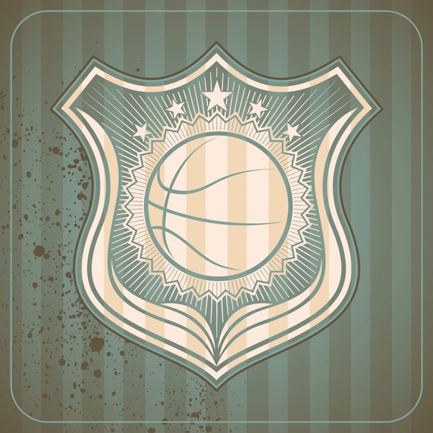 Vintage Basketball Crest with Radiant Stars | Jiffy Designs