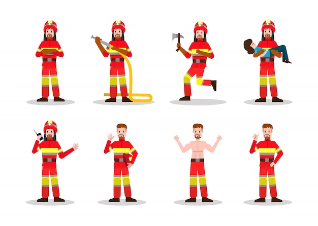 Firefighter Character Collection: Diverse Poses and Styles | Jiffy Designs