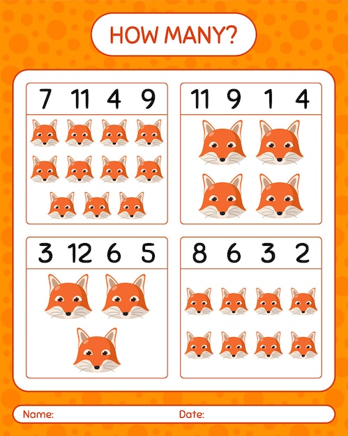 Counting Cute Fox Faces in Vibrant Orange Grid | Jiffy Designs