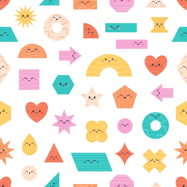 Cheerful Kawaii Shapes and Symbols Seamless Pattern | Jiffy Designs