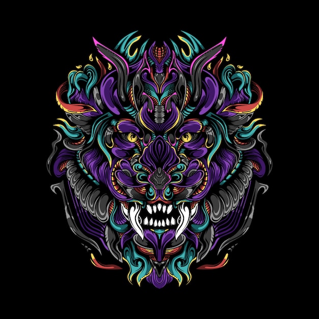 Fierce Mythical Creature with Vibrant Neon Patterns and Fangs | Jiffy ...