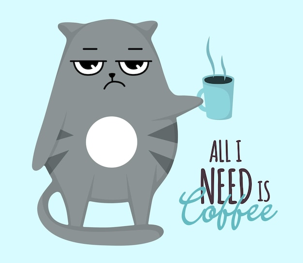 Grumpy Cat Drinking Coffee with Motivational Text | Jiffy Designs