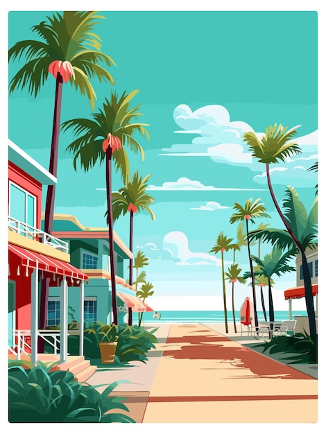 Vibrant Beachfront Promenade with Swaying Palm Trees | Jiffy Designs