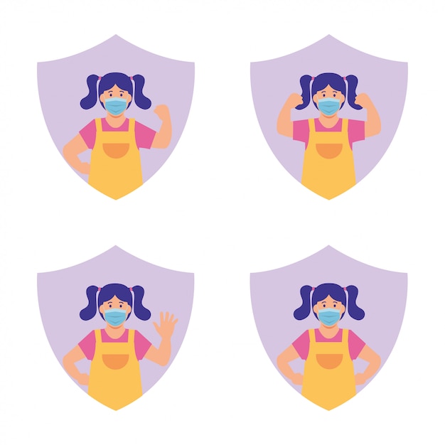 Vibrant Shield Emblems Featuring Cheerful Girl Icons | Jiffy Designs