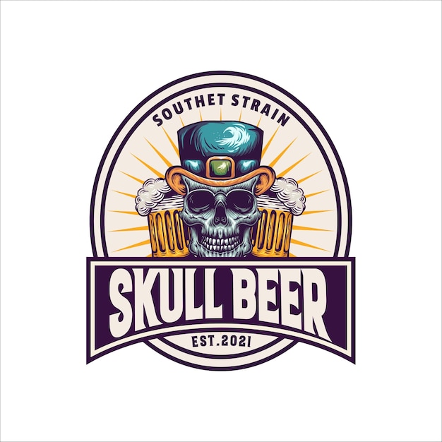Vintage Skull Beer Logo with Leprechaun Hat and Crossed Pipes | Jiffy ...