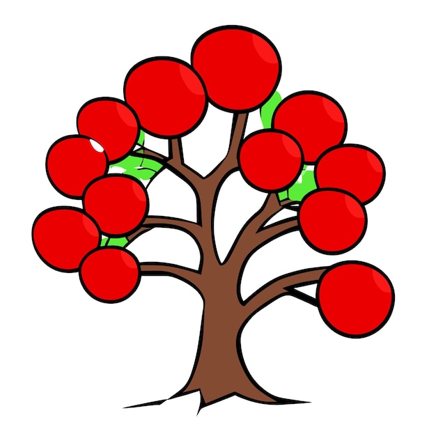 Vibrant Red Orb Tree: A Whimsical Nature Illustration | Jiffy Designs