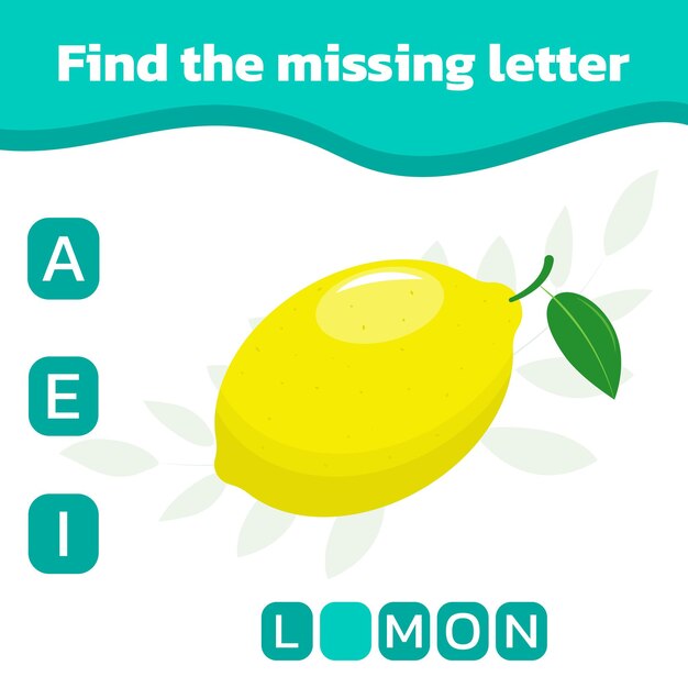 Vibrant Lemon Illustration - Find the Missing Letter | Jiffy Designs