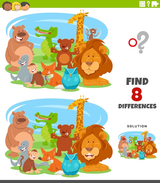 Delightful Jungle Animal Friends in a Spot the Difference Game | Jiffy ...