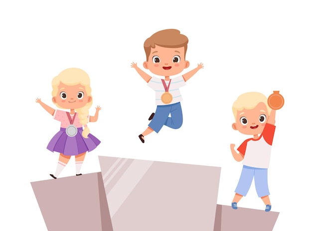 Cheerful Children Jumping on Geometric Shapes | Jiffy Designs