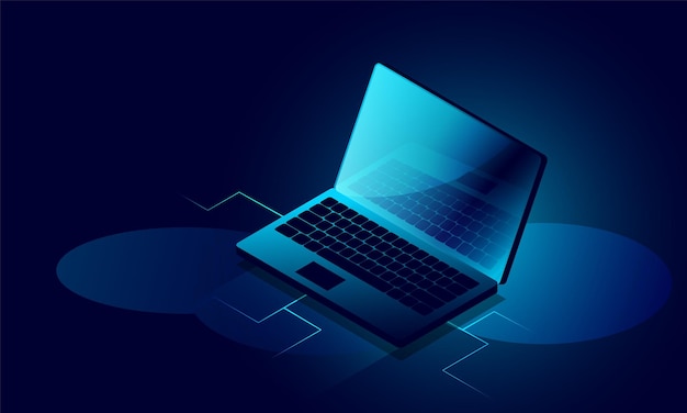 Glowing Laptop on Futuristic Neon-Lit Platform | Jiffy Designs
