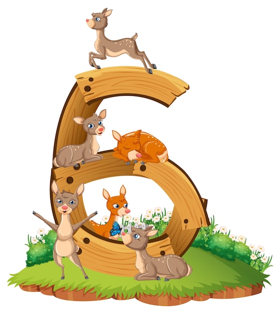 Adorable Woodland Creatures Frolic on Whimsical Wooden Number Six ...