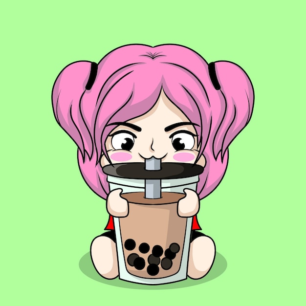 Adorable Anime Girl Sipping Bubble Tea | Jiffy Designs