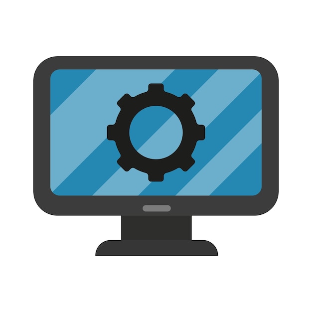 Sleek Computer Monitor with Gear Icon on Blue Backdrop | Jiffy Designs