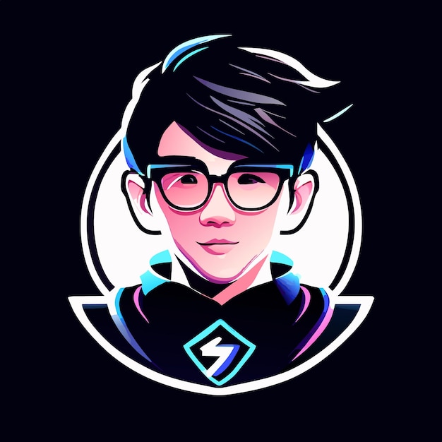 Stylish Gamer Portrait with Glasses and Emblem | Jiffy Designs