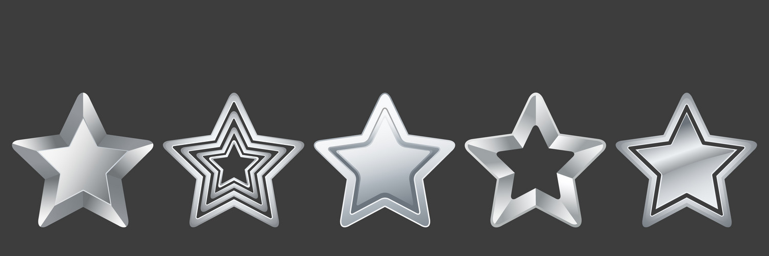 Set Of Different Silver Ranking Stars. Silver Stars Collection Isolated ...