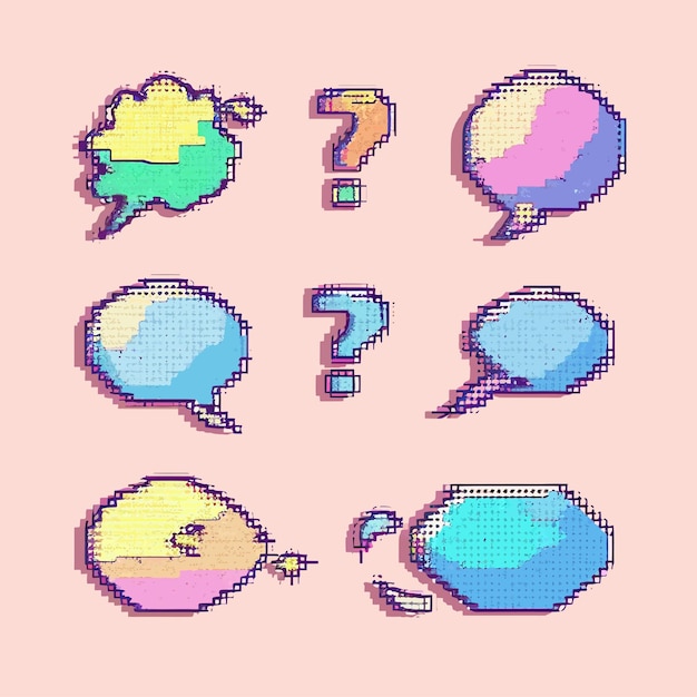 Vibrant Pixel Art Speech Bubbles and Symbols Collection | Jiffy Designs