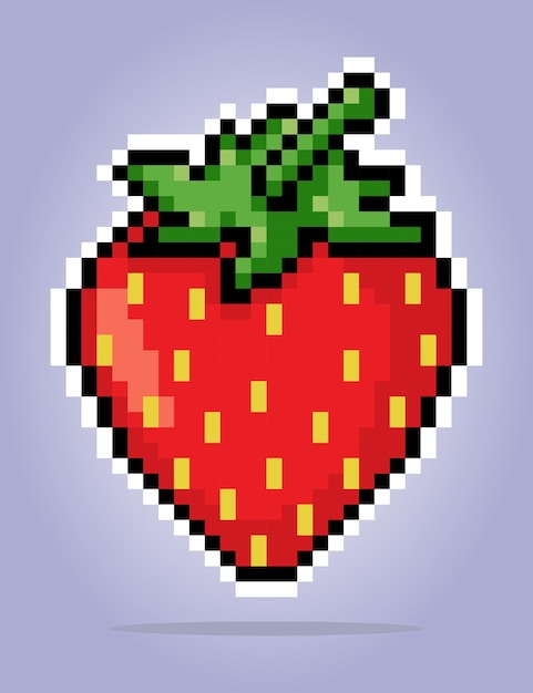 Vibrant Pixel Art Strawberry with Lush Green Leaves | Jiffy Designs