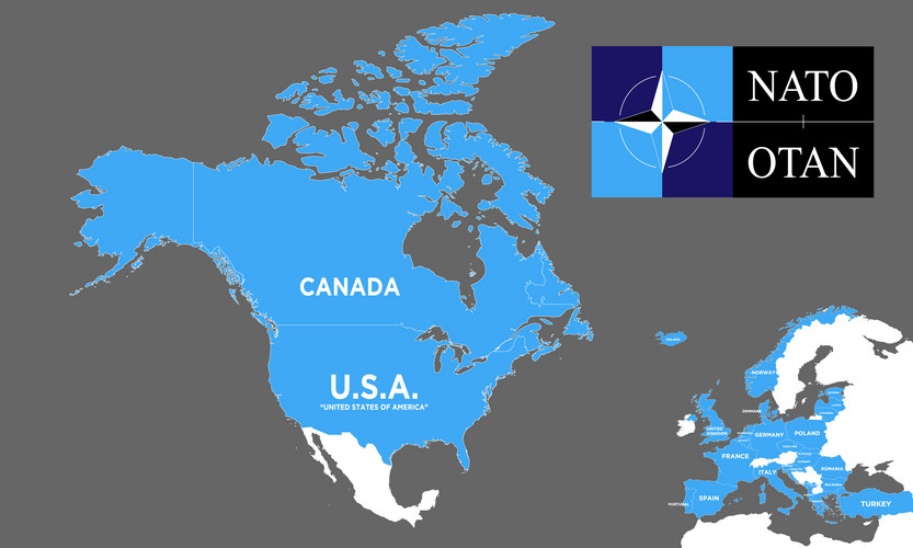 Nato America Map With Logo Nato And Countries Blue On Backround Grey ...