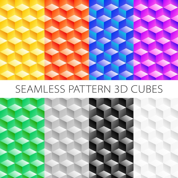 Vibrant 3D Cube Patterns in Diverse Hues and Gradients | Jiffy Designs