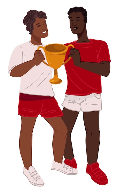 Triumphant Athletes Celebrating Victory with Trophy | Jiffy Designs