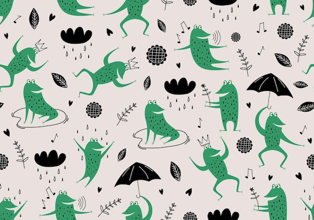 Whimsical Frog Parade: A Playful Pattern of Amphibious Delight | Jiffy ...