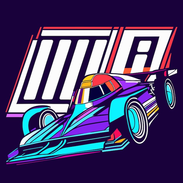 Vibrant Retro Race Car Illustration with Bold Stripes | Jiffy Designs
