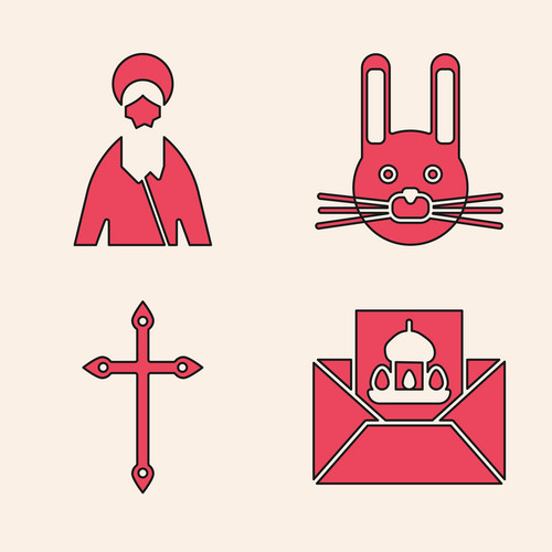 Set Greeting Card With Happy Easter, Jesus Christ, Easter Rabbit And ...