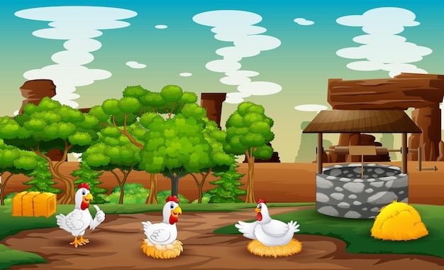 Whimsical Farm Scene with Chickens and Wooden Shed | Jiffy Designs