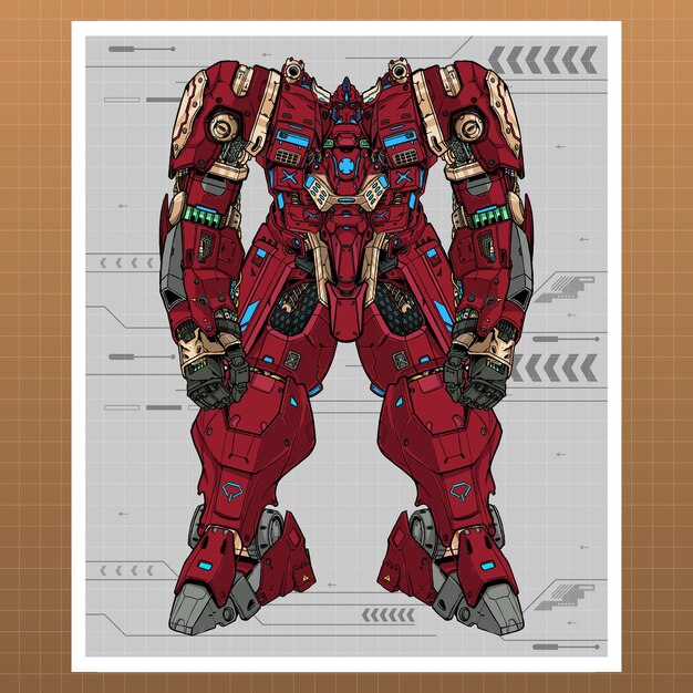 Powerful Mech Suit in Bold Red and Intricate Design | Jiffy Designs
