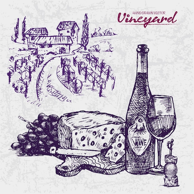 Rustic Vineyard Landscape with Wine and Cheese Delights | Jiffy Designs
