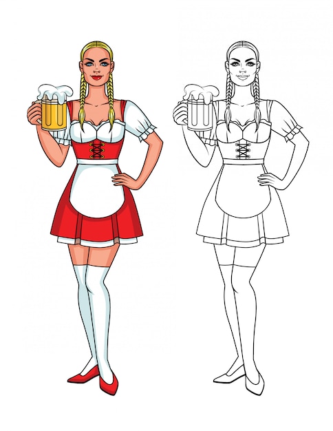 Charming Bavarian Barmaid Serving Frothy Mugs of Beer | Jiffy Designs
