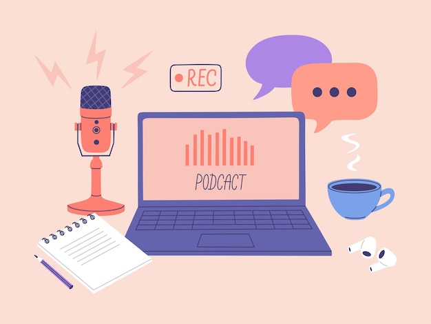 Vibrant Podcast Recording Setup with Microphone and Laptop | Jiffy Designs