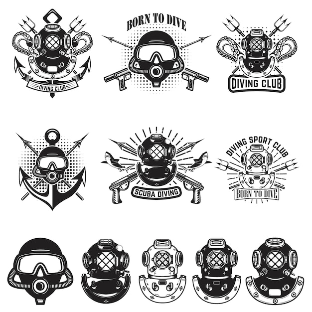 Diverse Vintage Diving Insignia Collection with Iconic Symbols | Jiffy ...