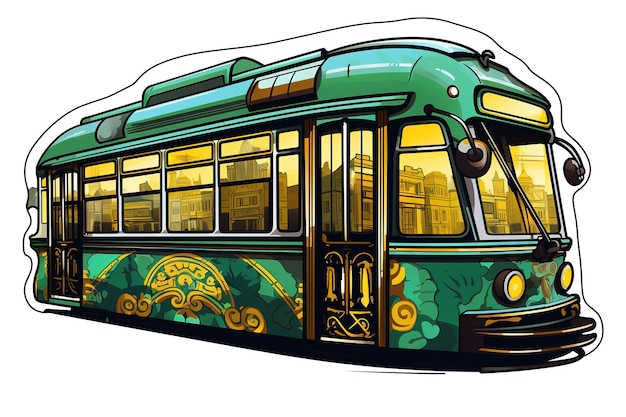 Vibrant and Whimsical Vintage Tram with Decorative Motifs | Jiffy Designs
