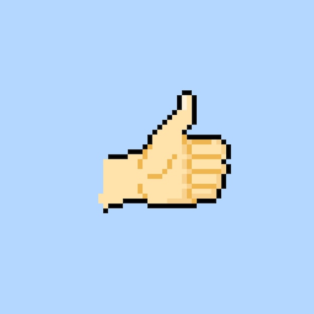 Retro Pixel Thumbs Up Icon on Soft Blue Background | Jiffy Designs