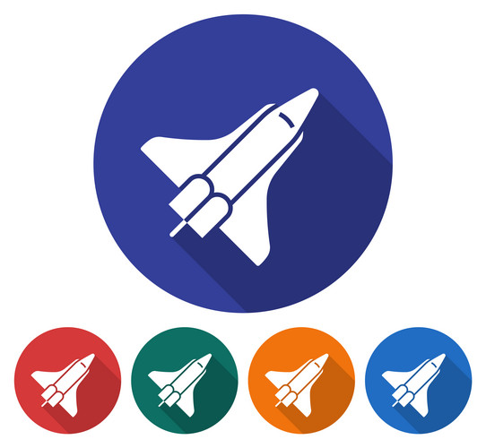Round Icon Of Space Shuttle. Flat Style Illustration With Long Shadow In Five Variants ...