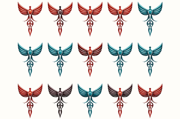 Vibrant Collection of Stylized Phoenix Emblems in Red and Teal | Jiffy ...