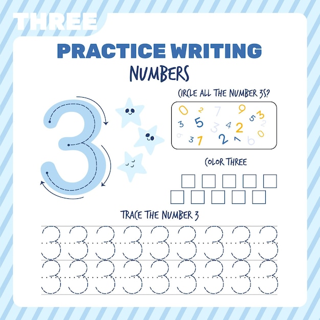 Engaging Practice Writing for the Number Three | Jiffy Designs