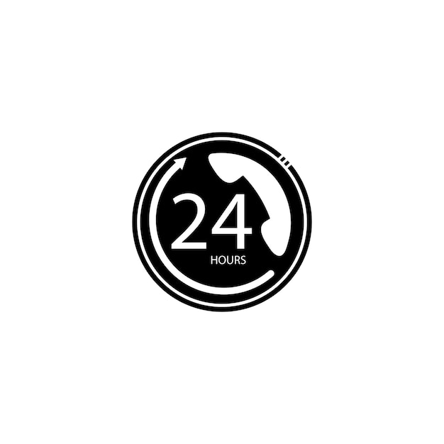 Iconic 24-Hour Service Symbol in Minimalist Black and White | Jiffy Designs