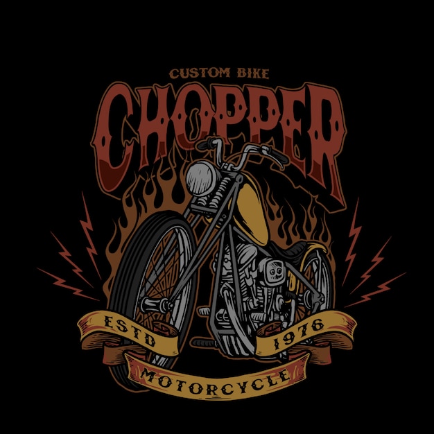 Vintage Custom Chopper Motorcycle with Fiery Flames Design | Jiffy Designs