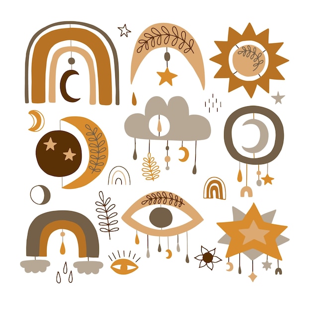 Captivating Collection of Celestial and Natural Symbols in Earthy Tones ...