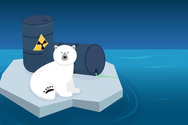 Polar Bear Amid Melting Arctic Ice and Radioactive Barrels | Jiffy Designs