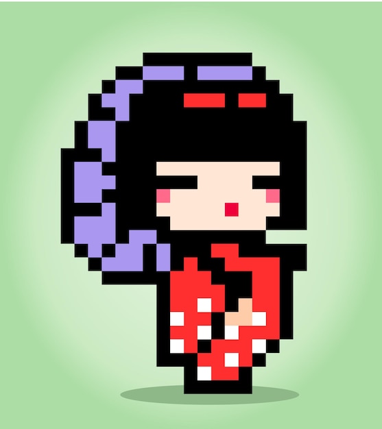 Charming Pixel Art Geisha in Traditional Kimono | Jiffy Designs