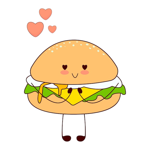Adorable Kawaii Cheeseburger with Hearts | Jiffy Designs