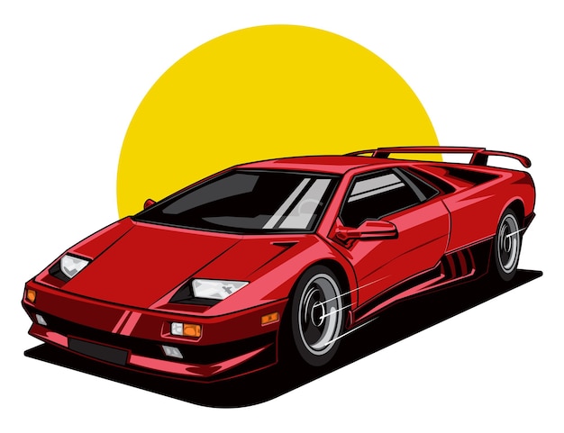 Iconic Retro Supercar Against a Vibrant Sunset Backdrop | Jiffy Designs