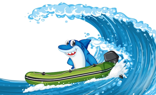 Joyful Shark Surfs Crashing Wave in Vibrant Illustration | Jiffy Designs