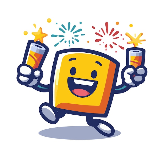 Cheerful Book Character Celebrates with Fireworks | Jiffy Designs